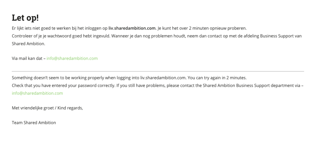 Inloggen LiV - Shared Ambition